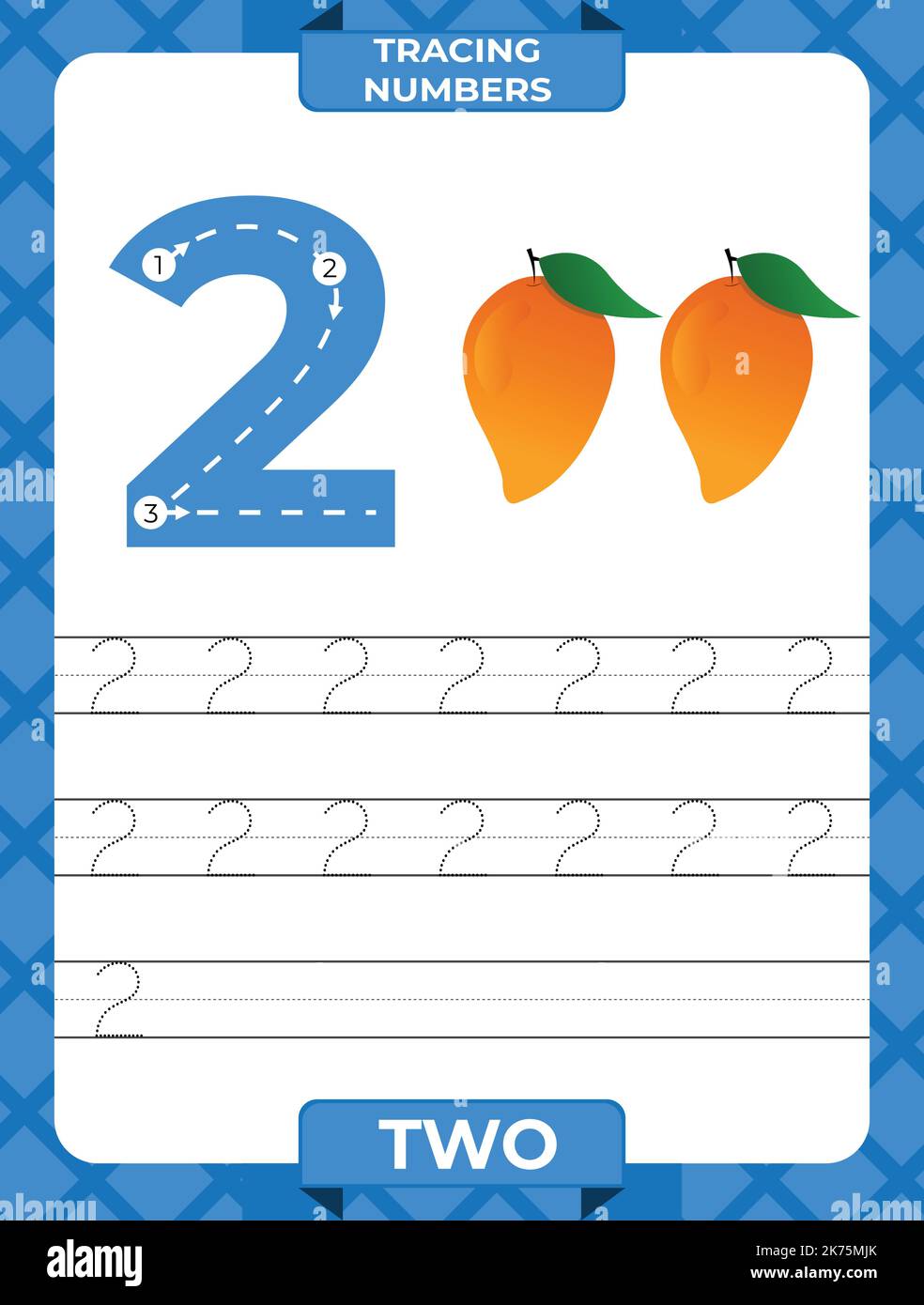 Number 2 trace, Worksheet for learning numbers, kids learning material ...