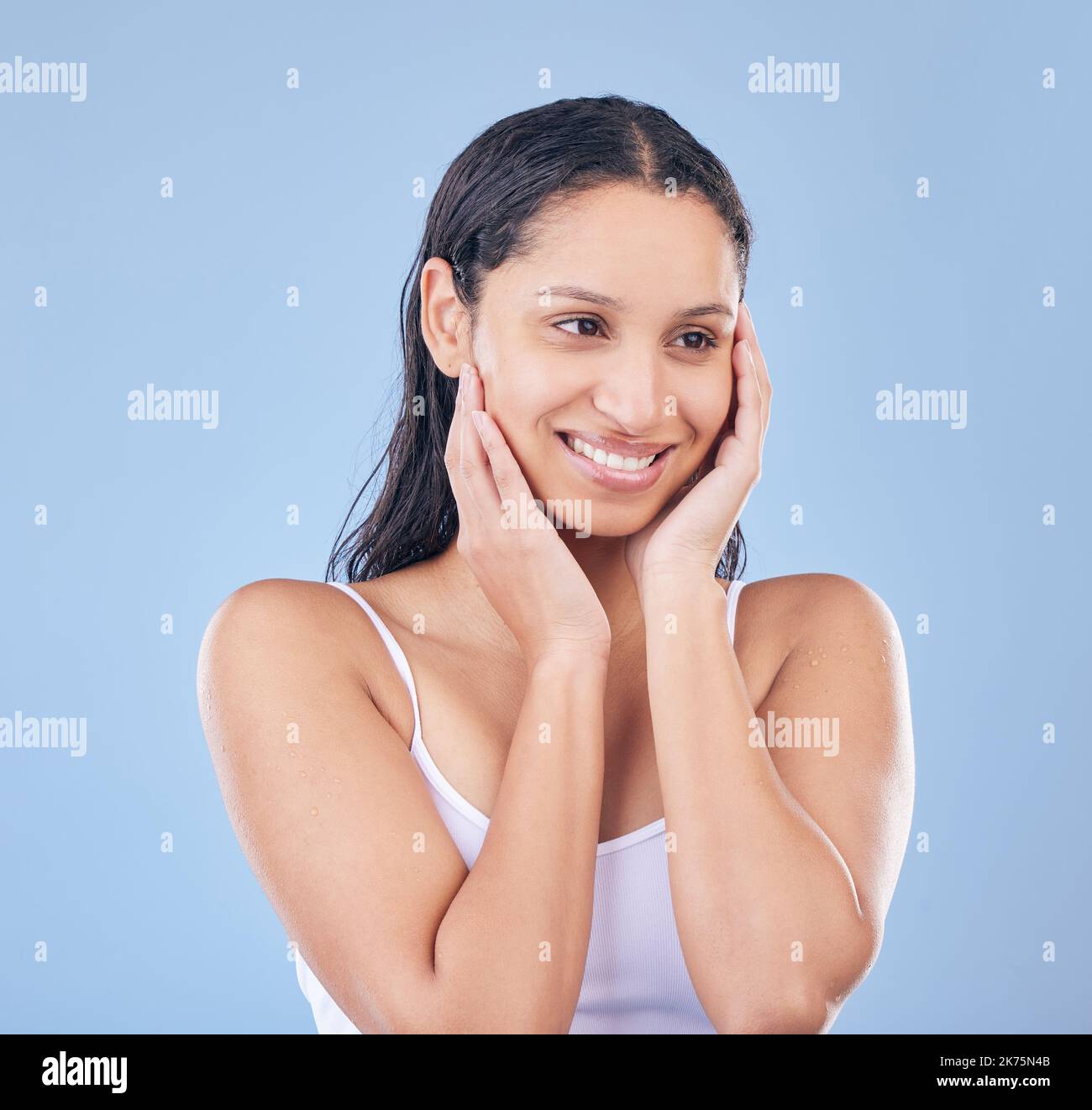 My skin feels better than ever. a beautiful young woman posing against ...