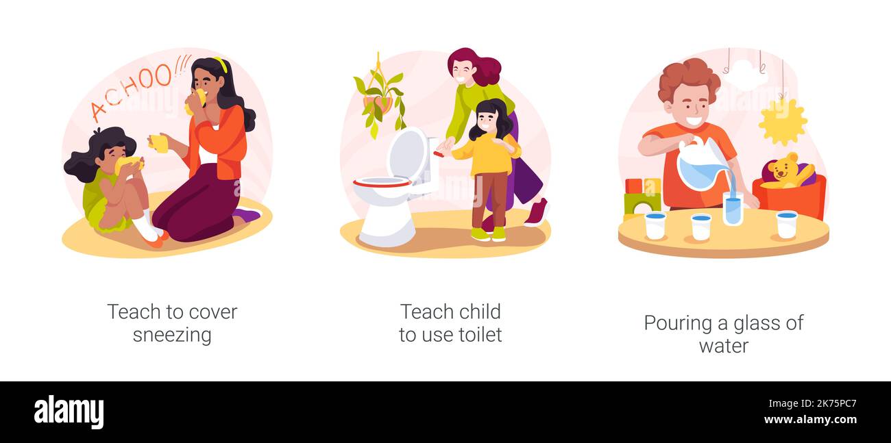 Self-care skills development in home-based daycare isolated cartoon ...