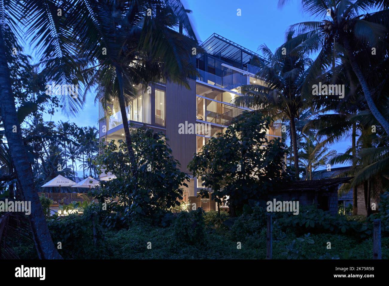 View towards side entrance at dusk. Harding Boutique Hotel, Ahangama ...