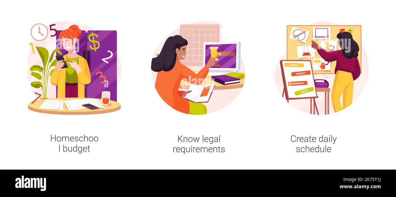 Preparation for homeschooling isolated cartoon vector illustration set ...