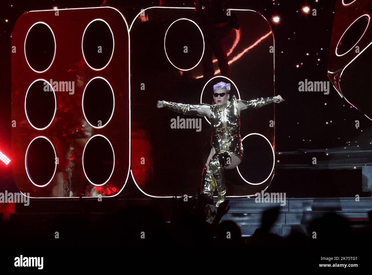 American singer Katy Perry during her concert at the AccorHotels Arena ...