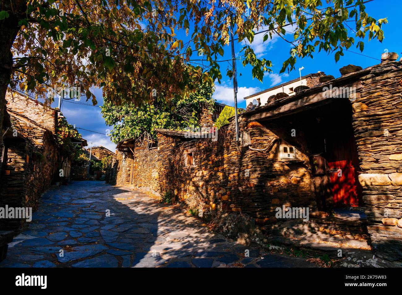 Route of the black villages. Street of Roblelacasa, a district of ...