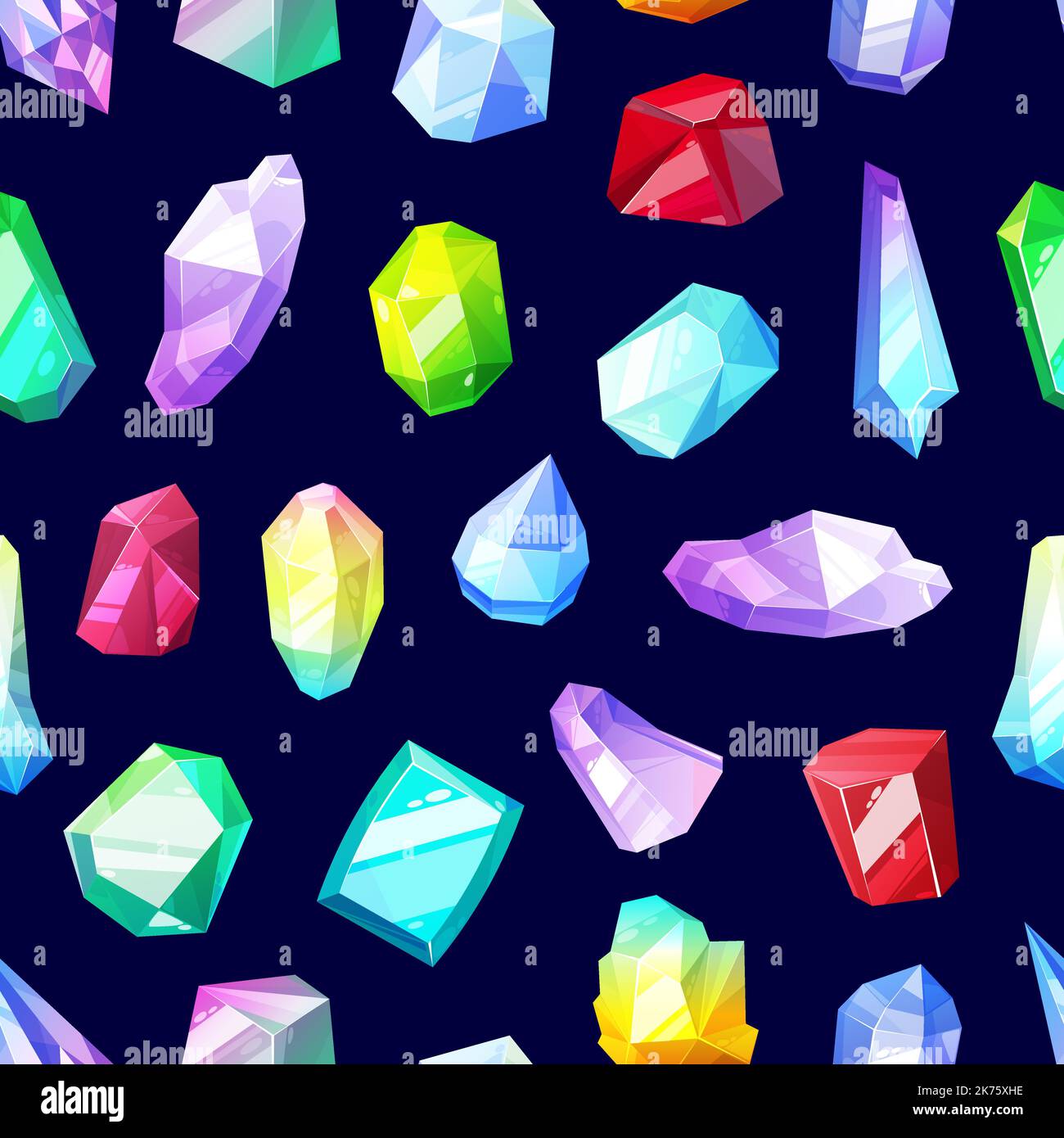 Crystals and gems seamless pattern background with vector gemstones and ...