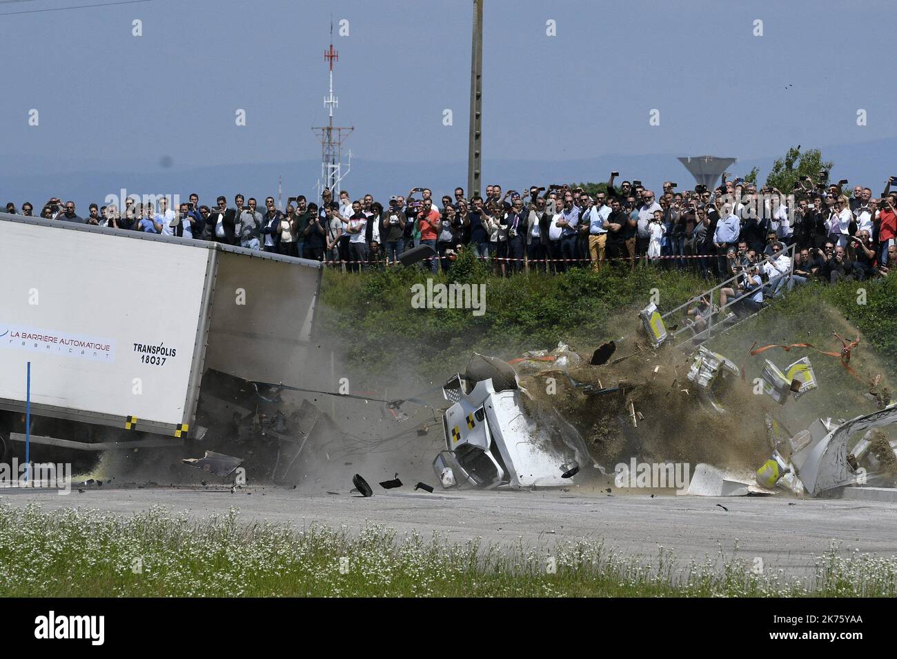 Limonest, France, june 14th 2018. Crash test for the new high security ...