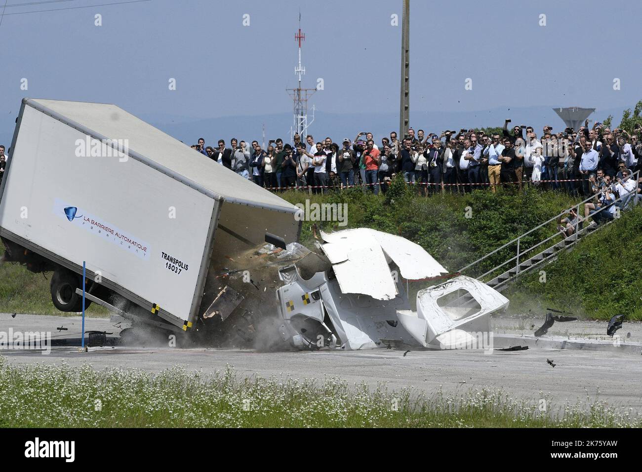 Limonest, France, june 14th 2018. Crash test for the new high security ...