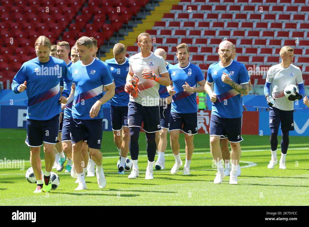 Iceland football team players in action during the training session one ...