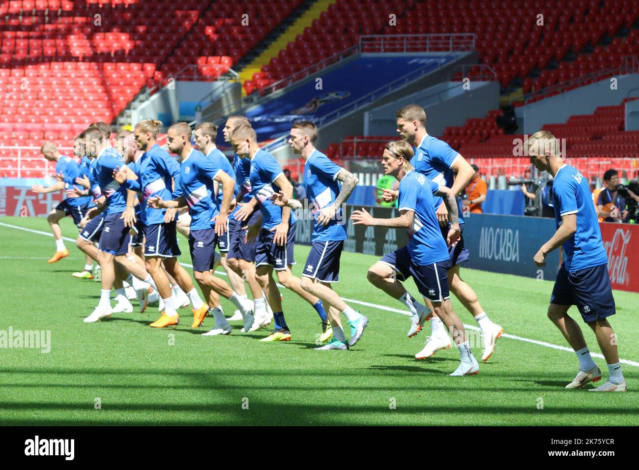 Iceland football team players in action during the training session one ...