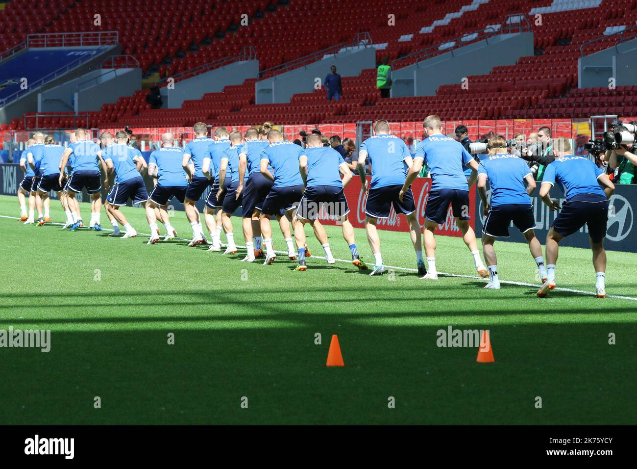 Iceland football team players in action during the training session one ...