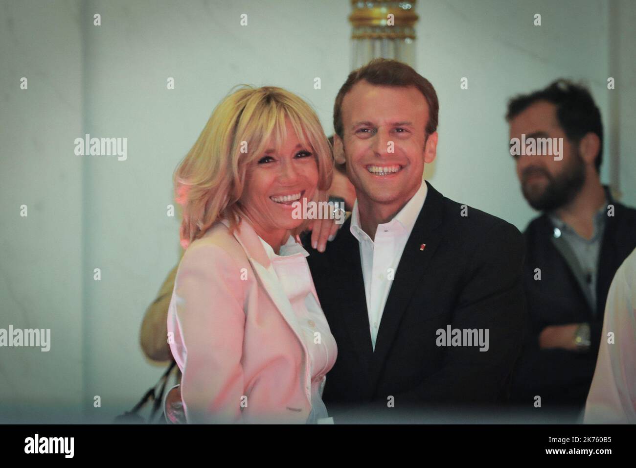 French President Emmanuel Macron (right) and Brigitte Macron during The ...