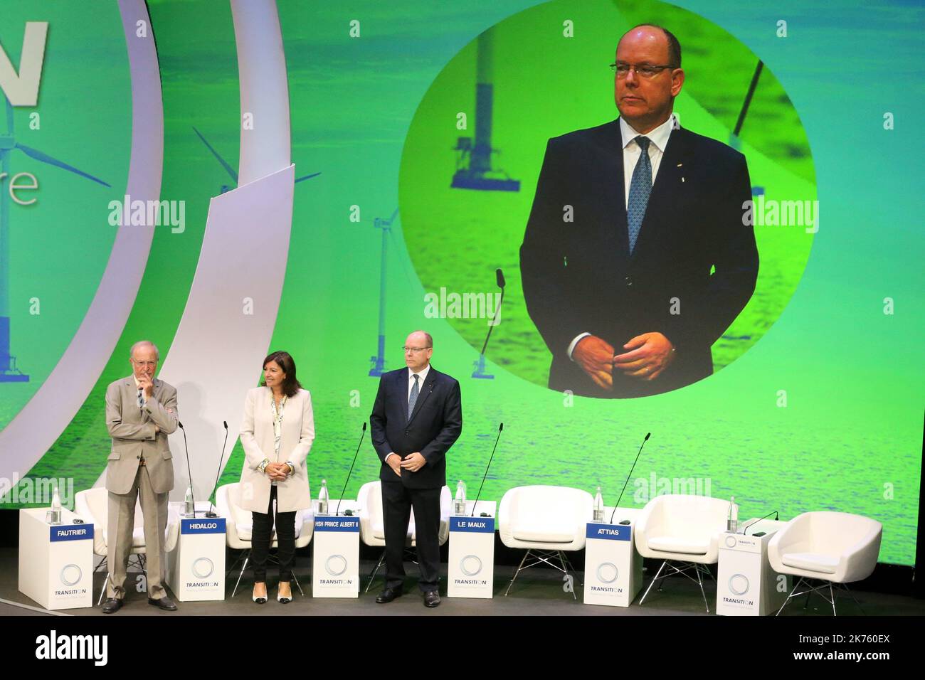Prince Albert II and the Mayor of Paris, Anne Hidalgo, Lionel Le Maux ...
