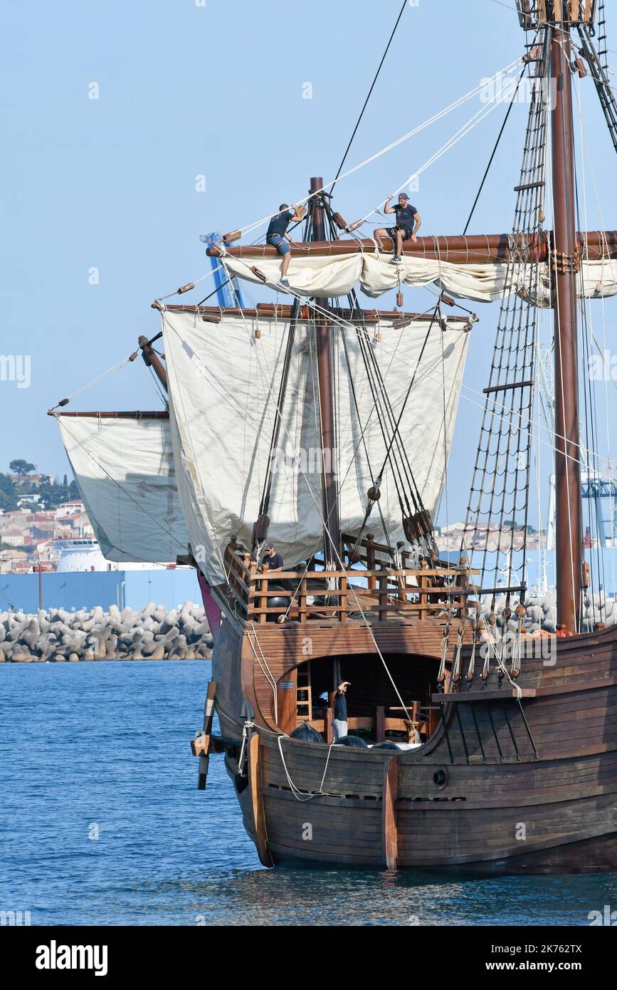A replica of Colombus' Santa Maria arrives at the Port of Sete, Frane ...