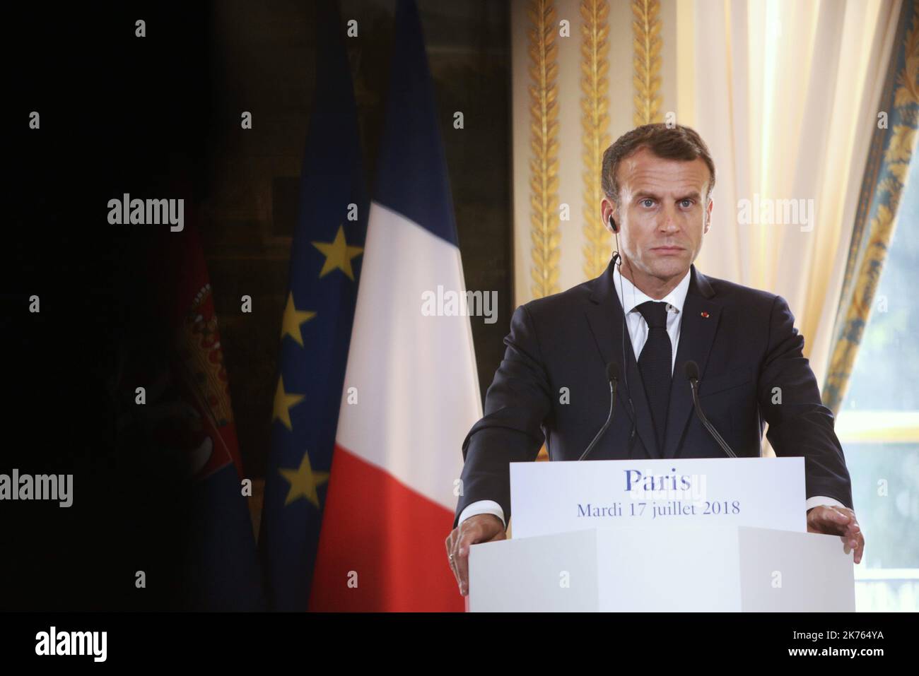 French President Emmanuel Macron gives a press conference after their ...