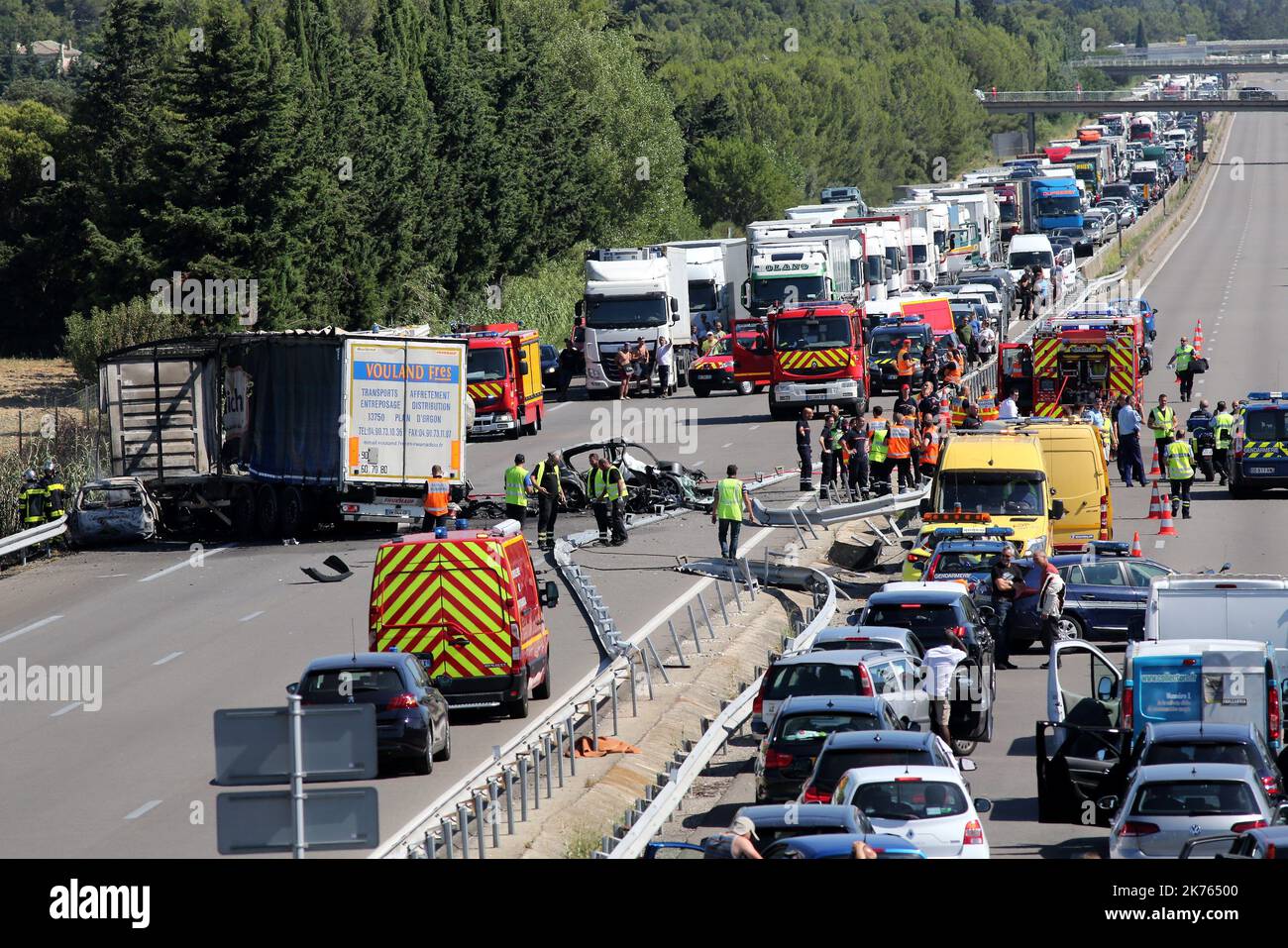 Scene of accident on the A7 motorway near Vedene, northeast of Avignon ...