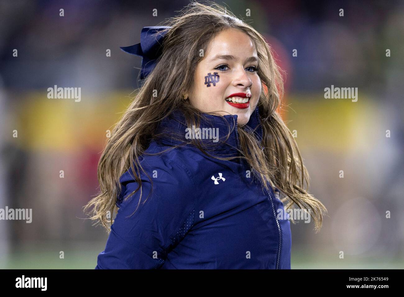 October 15, 2022: Notre Dame cheerleader performs during NCAA football ...