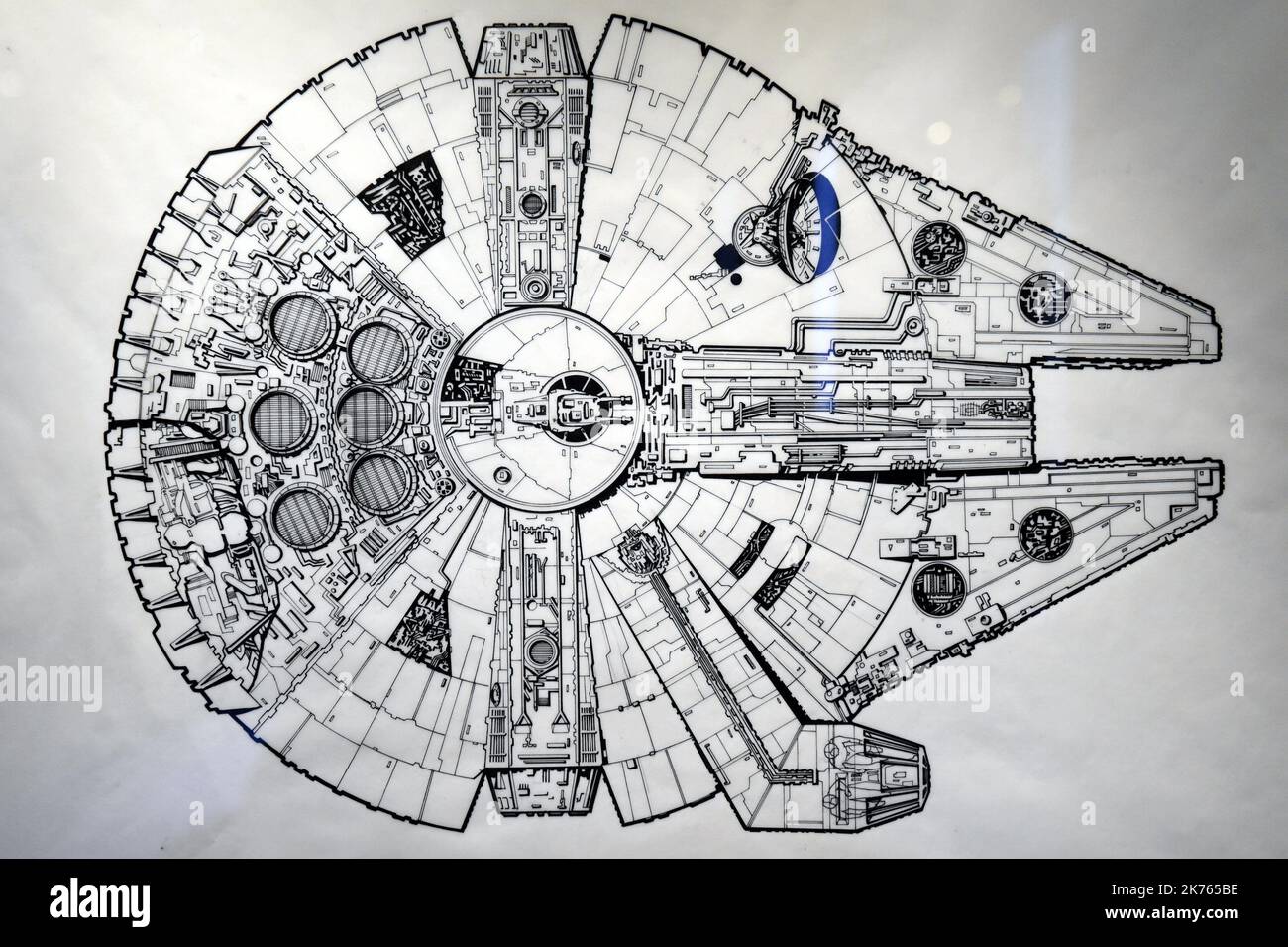 Joe Johnston's conceptual and detailed drawing of the Millennium Falcon ...