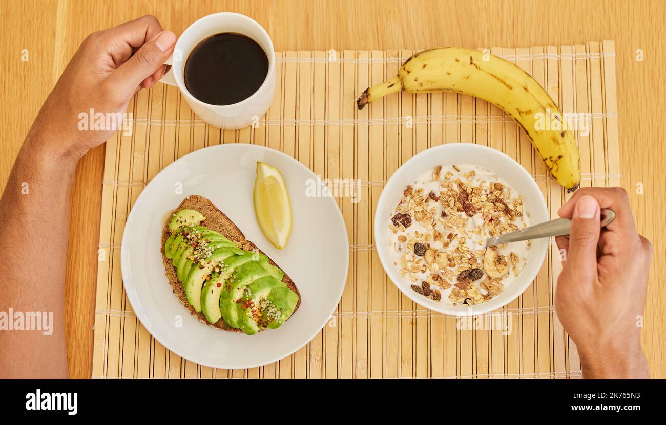 Talk about morning fuel. High angle shot of an unrecognisable man ...