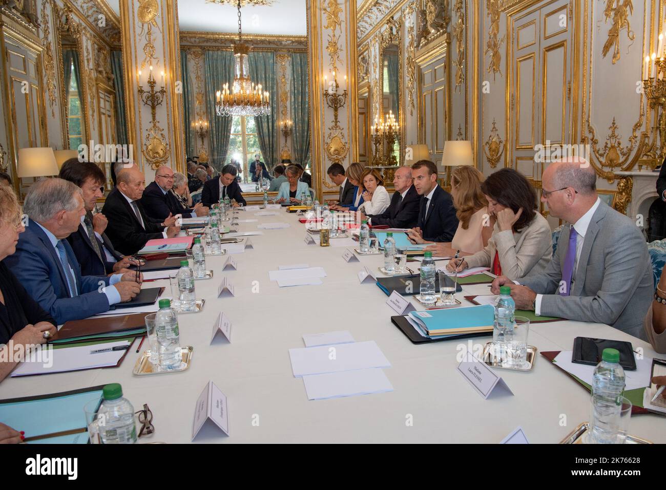 French President Emmanuel Macron leads the last cabinet meeting before ...