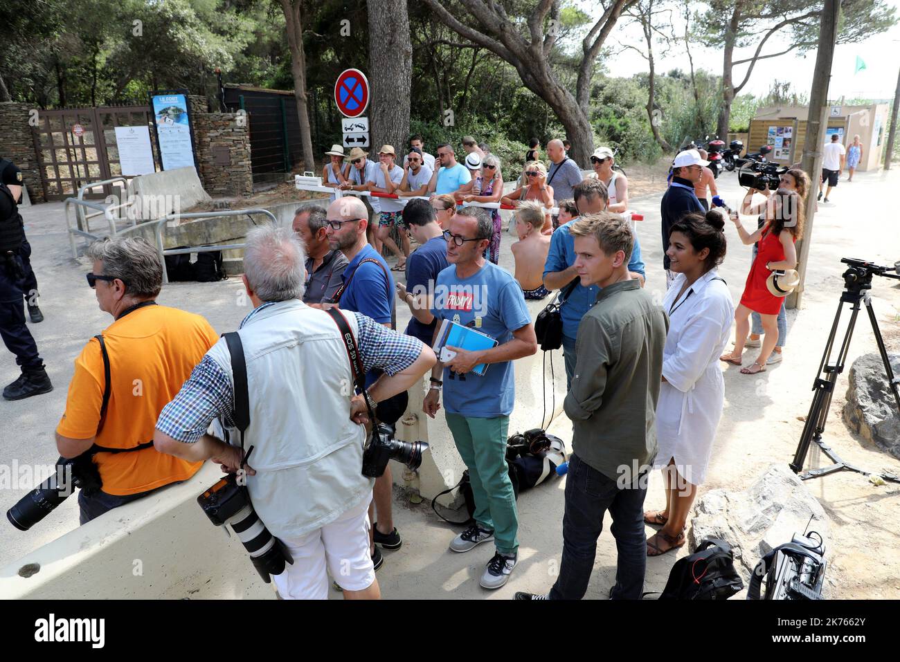 French President Emmanuel Macron arrives at his summer official ...