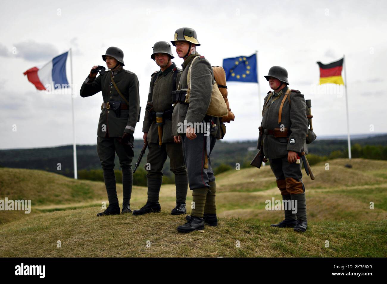 Historical reenactment of the First World War on the battlefield of ...