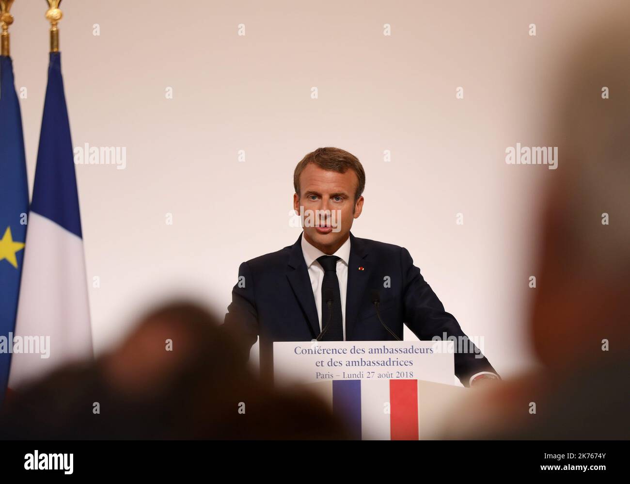 French President Emmanuel Macron delivers a speech during the annual ...