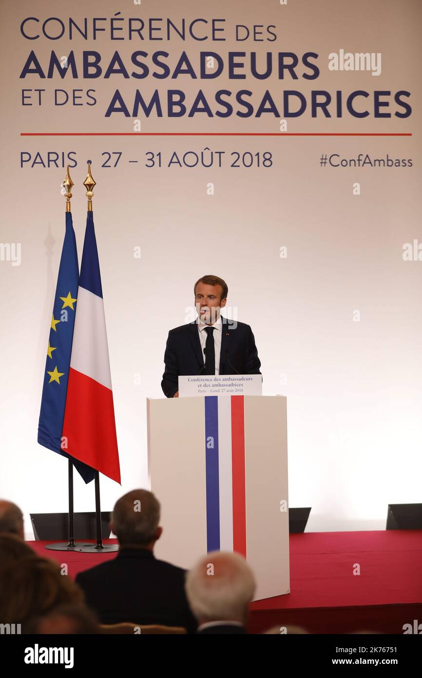 French President Emmanuel Macron delivers a speech during the annual ...