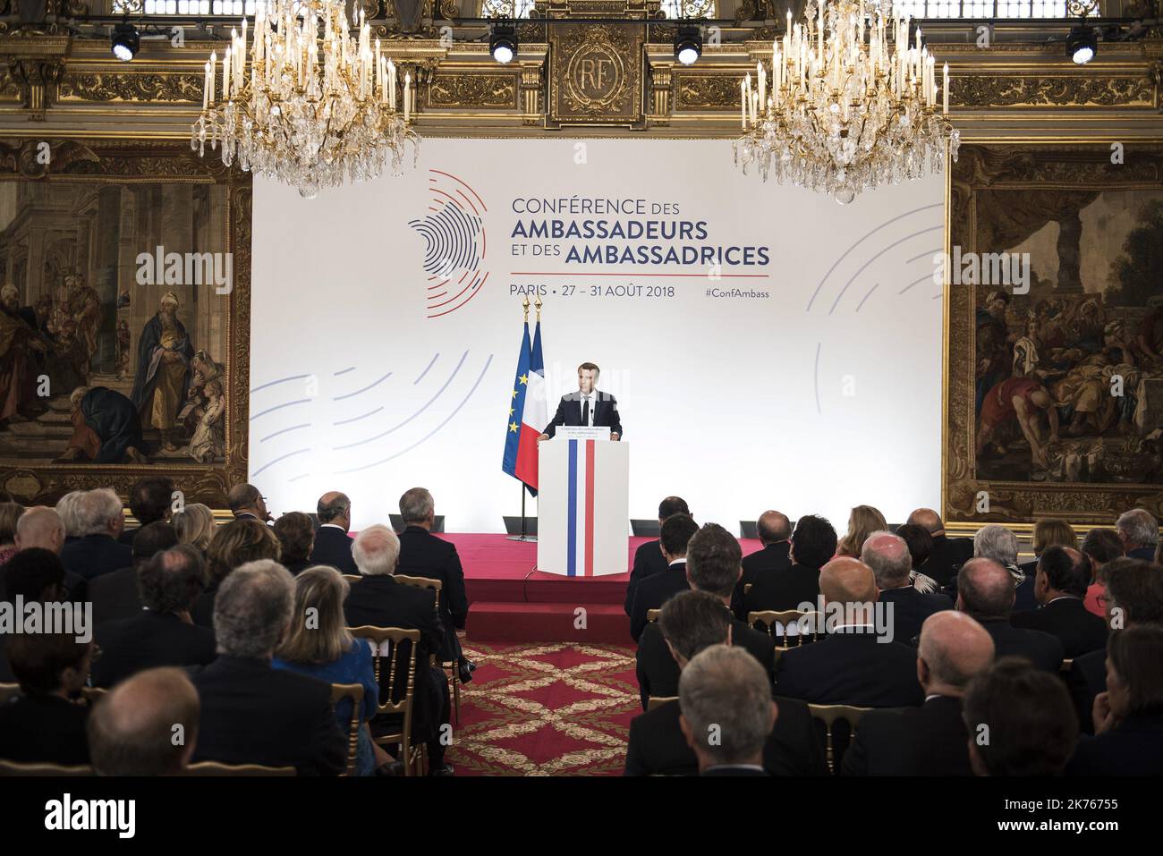 French President Emmanuel Macron delivers a speech during the annual ...