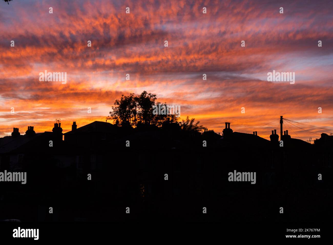 17 October 2022: Dramatic firesky during a colourful sunset, London ...