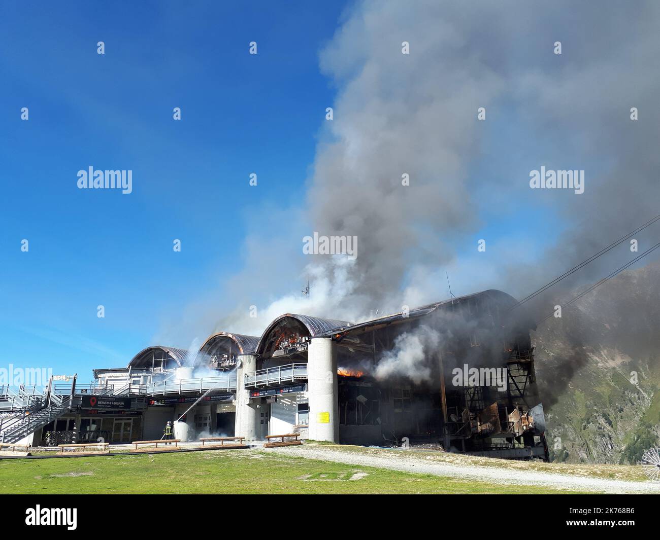 Fire at the Grands Montets intermediate station Stock Photo - Alamy