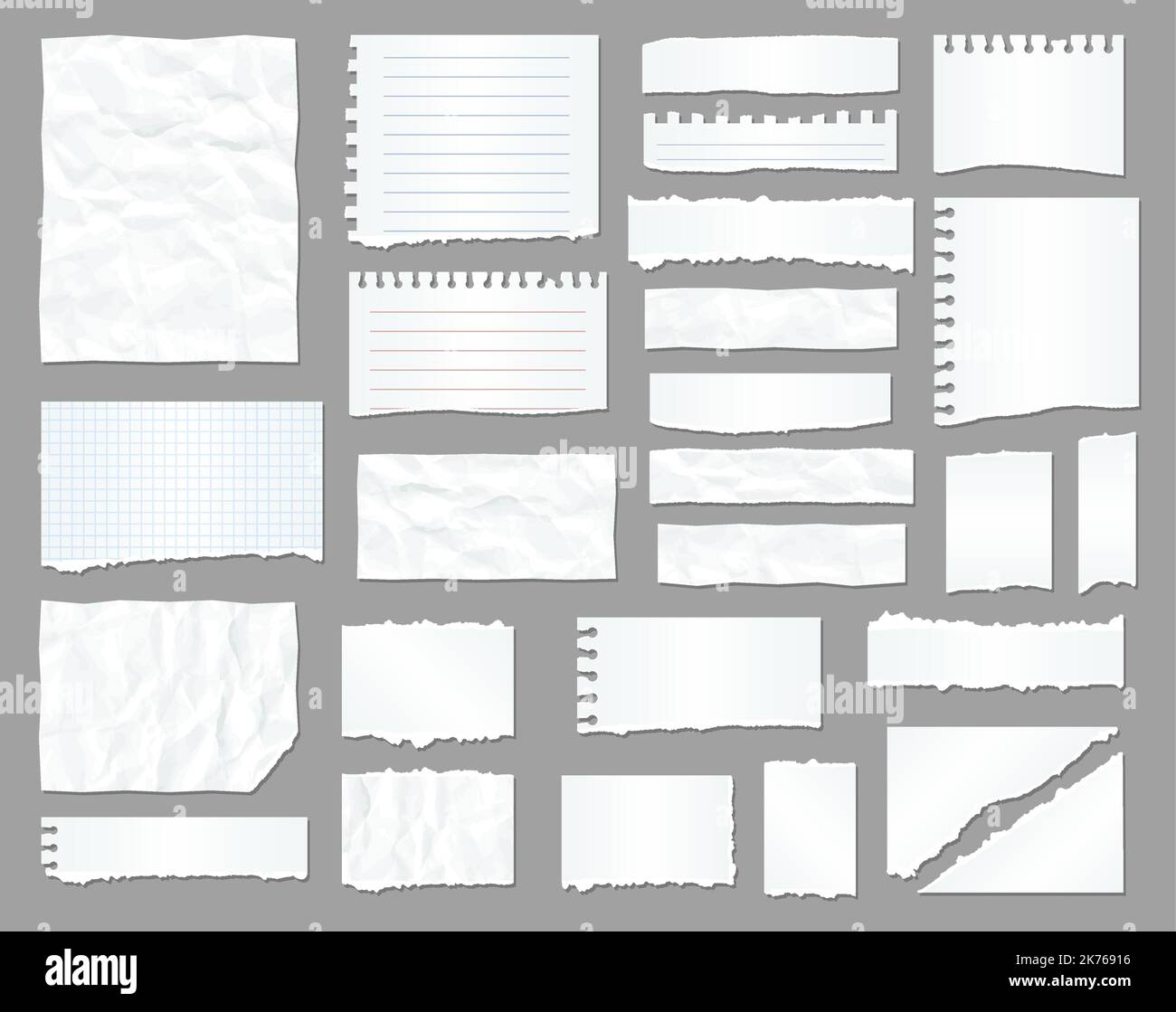 White torn paper, rip paper pieces. To do list notebook crumpled ...