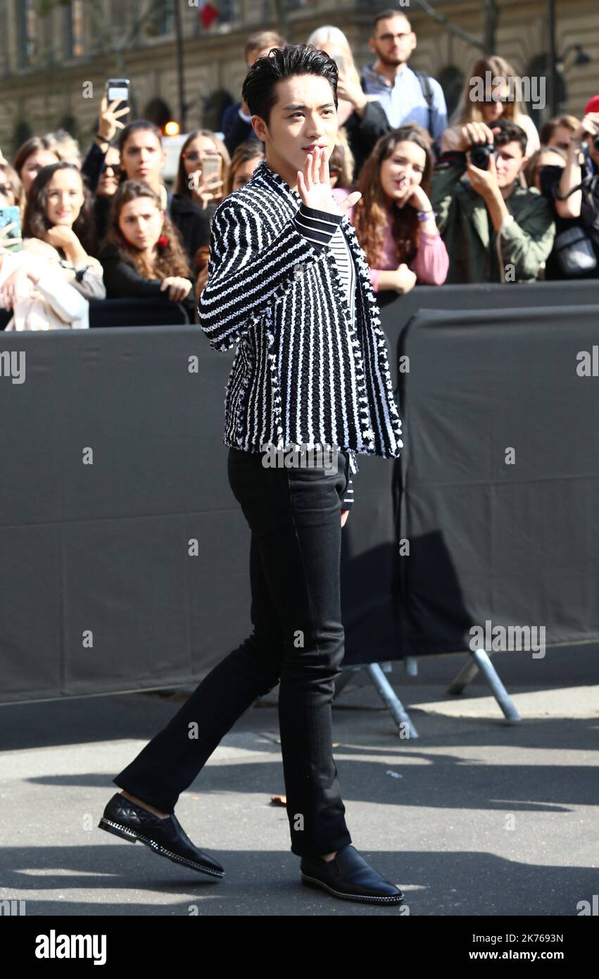 Timmy Xu Weizhou arrival at the Balmain Fashion Show during the Paris ...