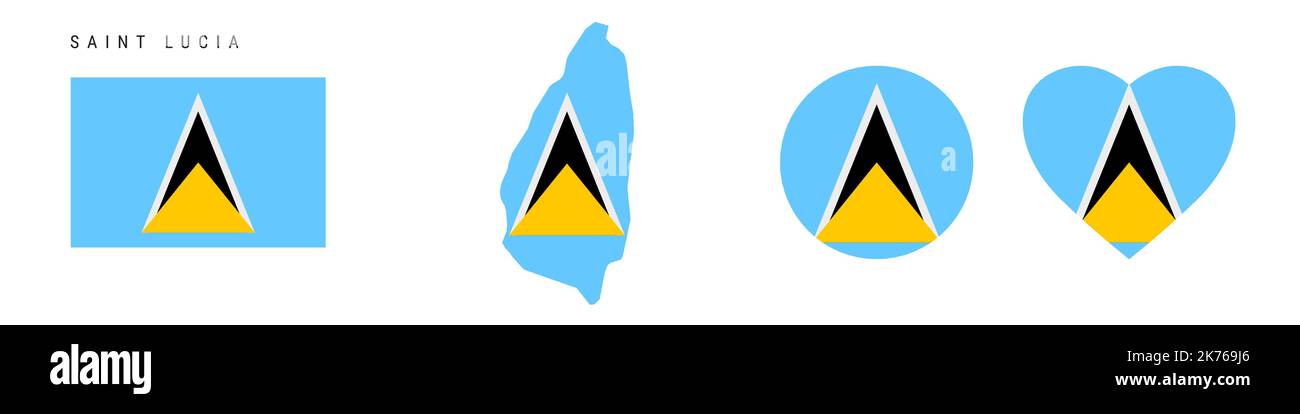Saint Lucia flag icon set. Saint Lucian pennant in official colors and ...