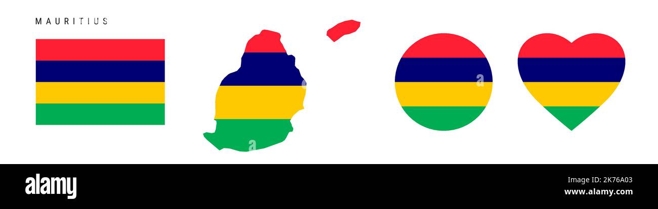 Mauritius flag icon set. Mauritian pennant in official colors and proportions. Rectangular, map ...