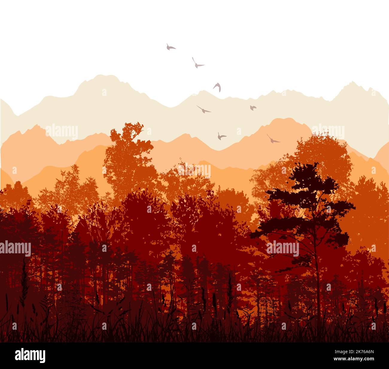 Autumn landscape with orange trees. Vector illustration Stock Vector ...