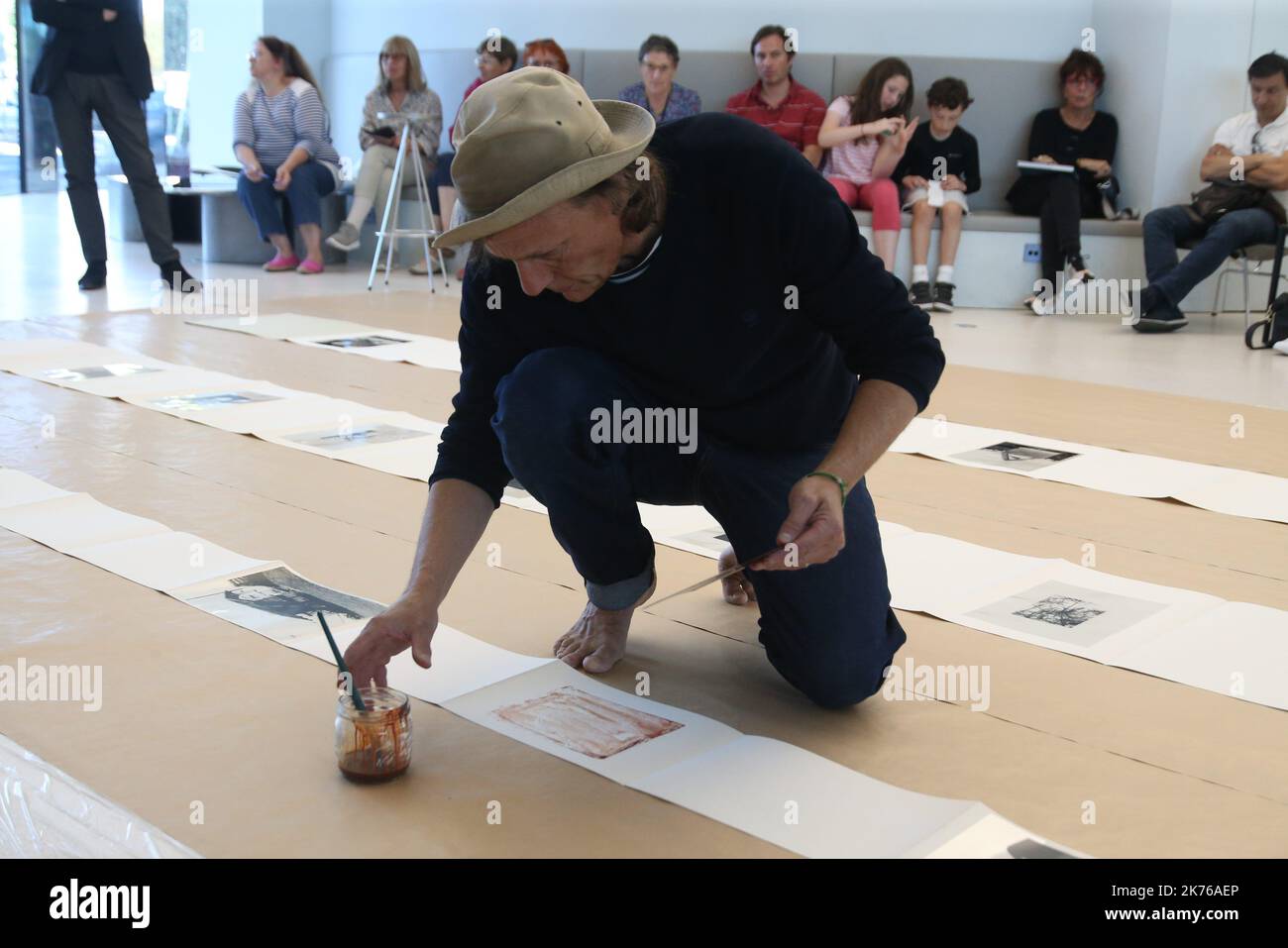 Artist Joel Leick during a performance of his work in France on October ...