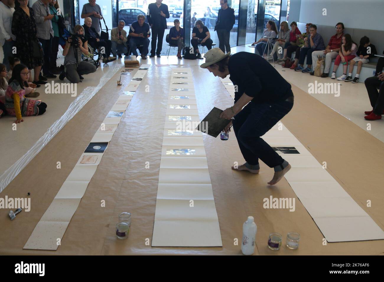 Artist Joel Leick during a performance of his work in France on October ...