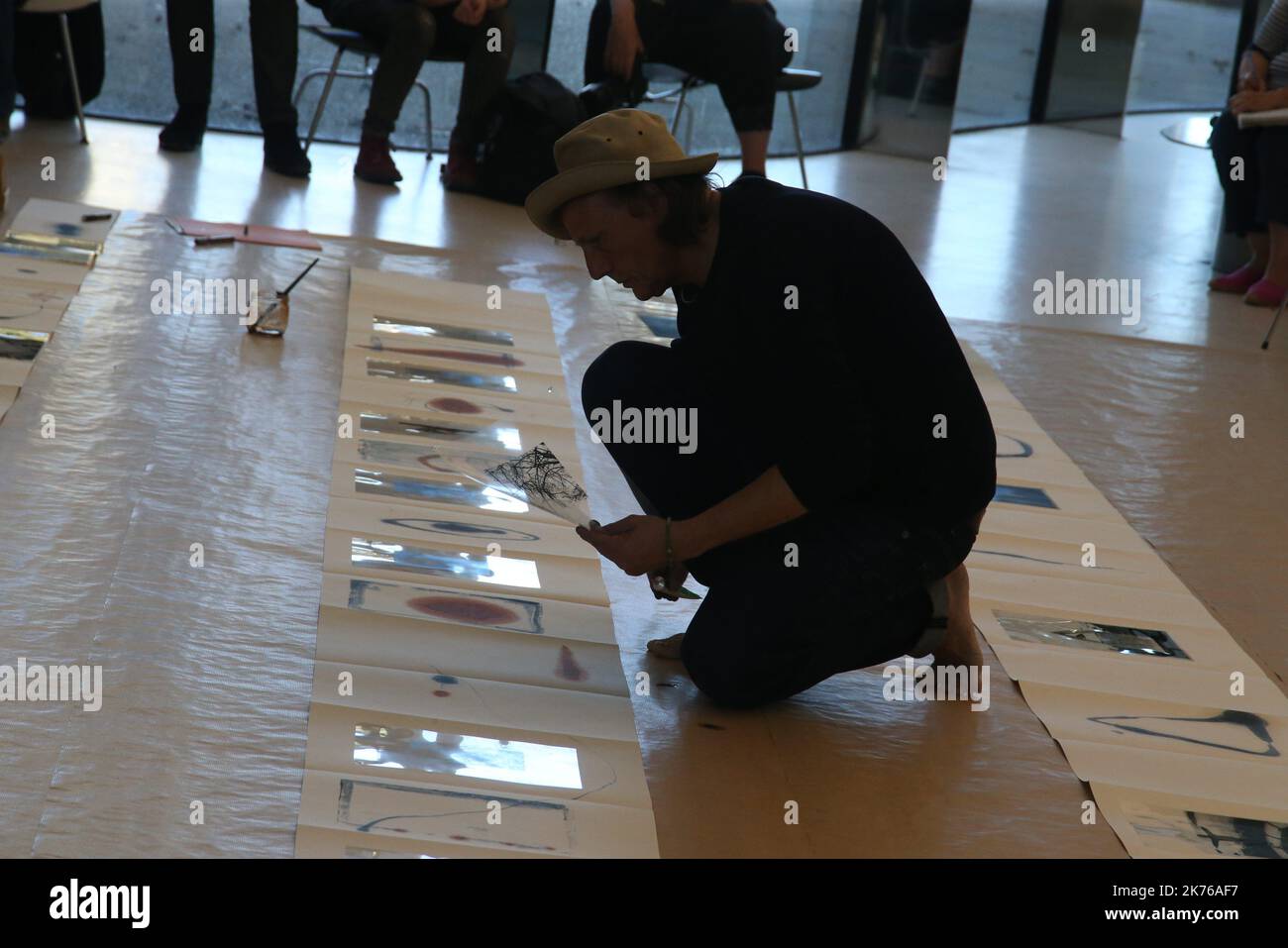 Artist Joel Leick during a performance of his work in France on October ...