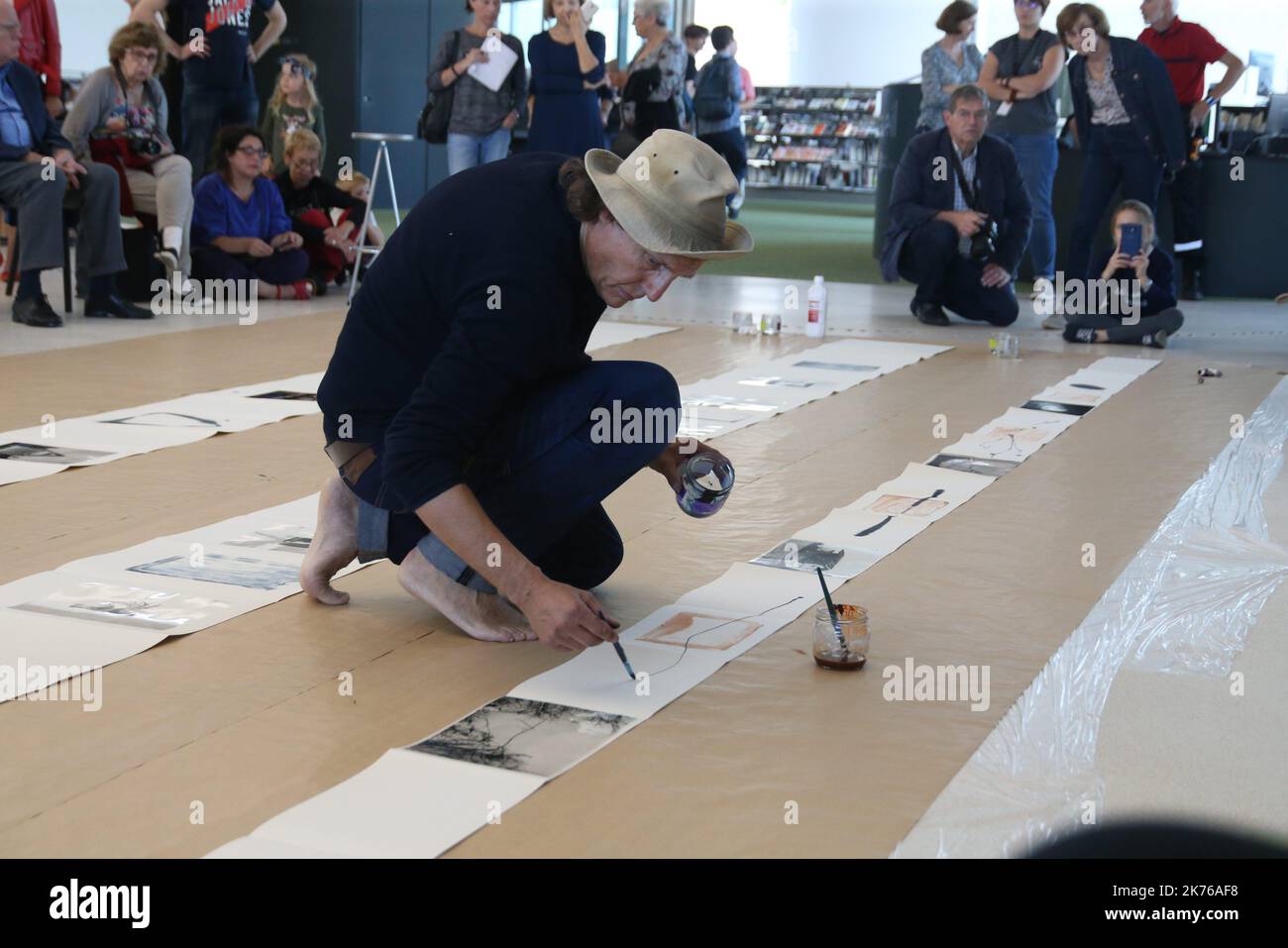 Artist Joel Leick during a performance of his work in France on October ...