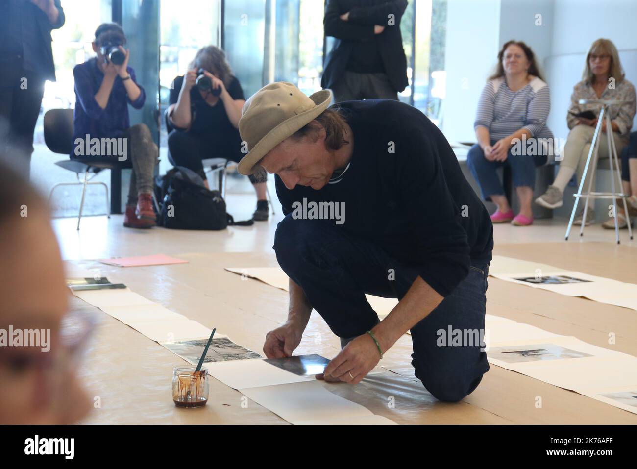 Artist Joel Leick during a performance of his work in France on October ...