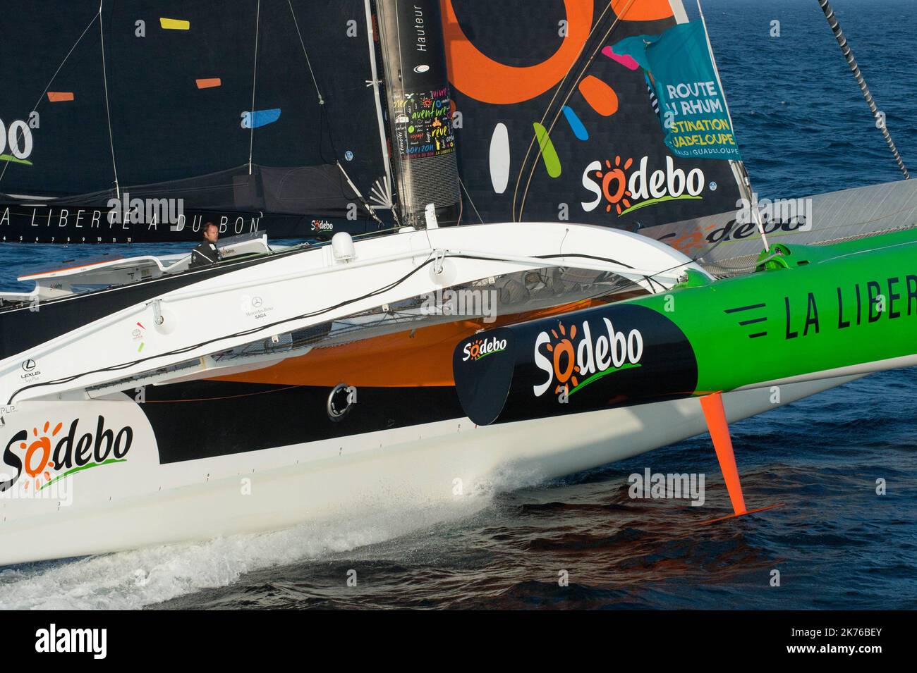 Thomas Coville's Sodebo Ultim' trimaran. With its 7136 sq ft of sails ...