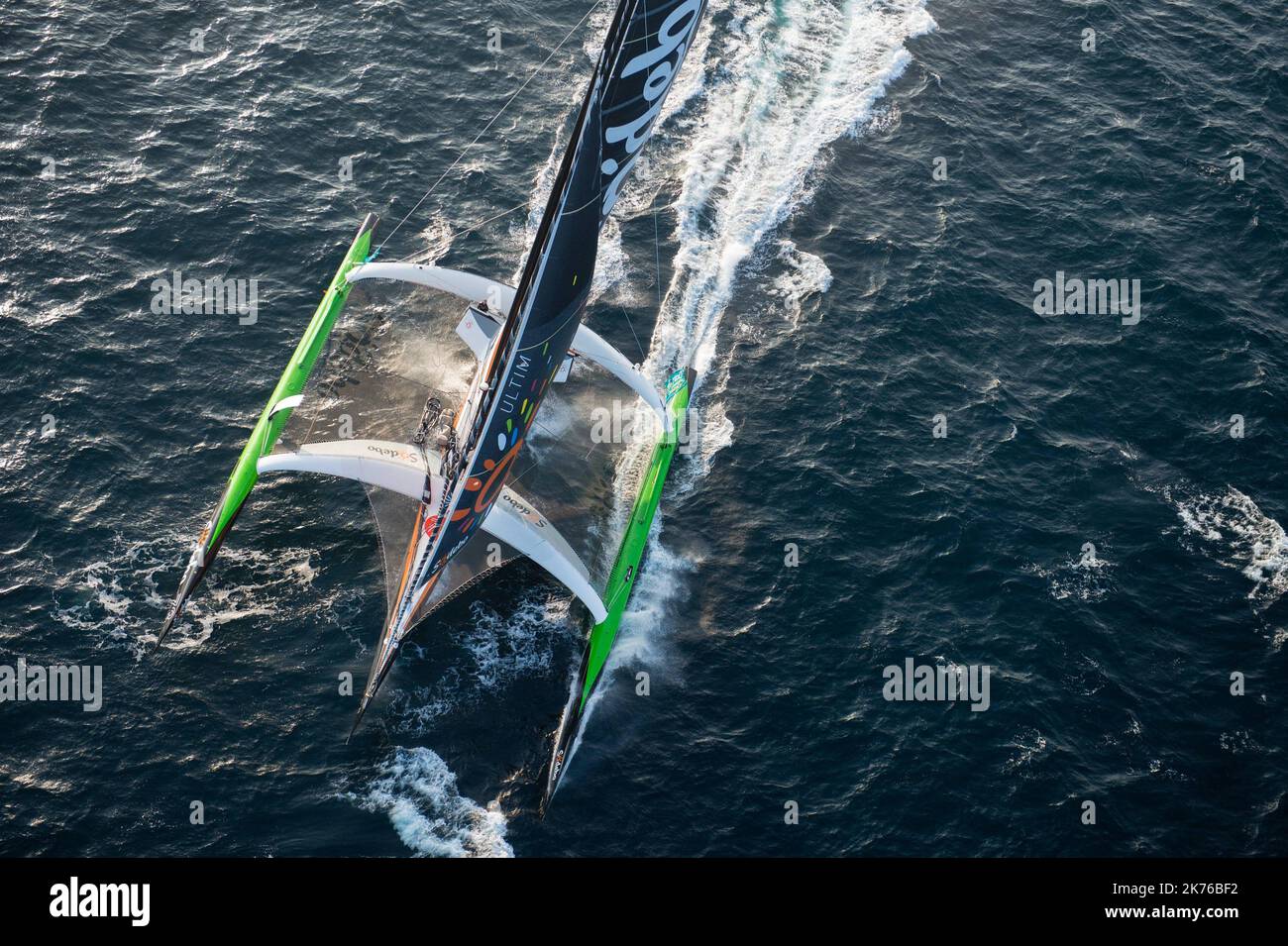 Thomas Coville's Sodebo Ultim' trimaran. With its 7136 sq ft of sails ...