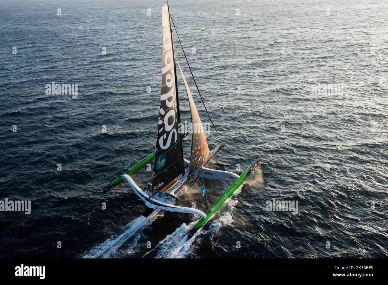 Thomas Coville's Sodebo Ultim' trimaran. With its 7136 sq ft of sails ...