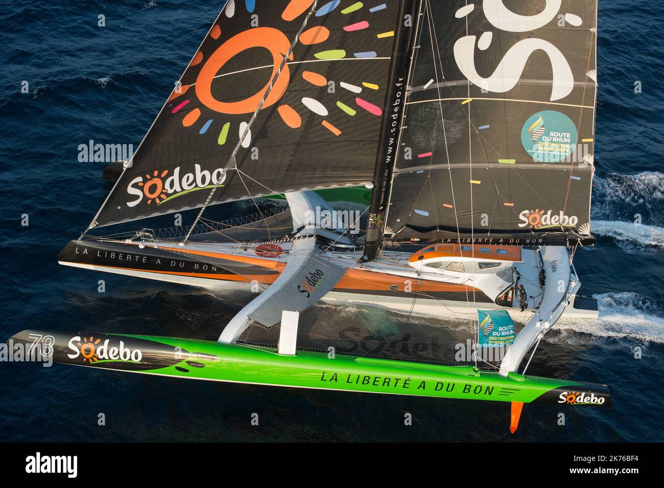 Thomas Coville's Sodebo Ultim' trimaran. With its 7136 sq ft of sails ...
