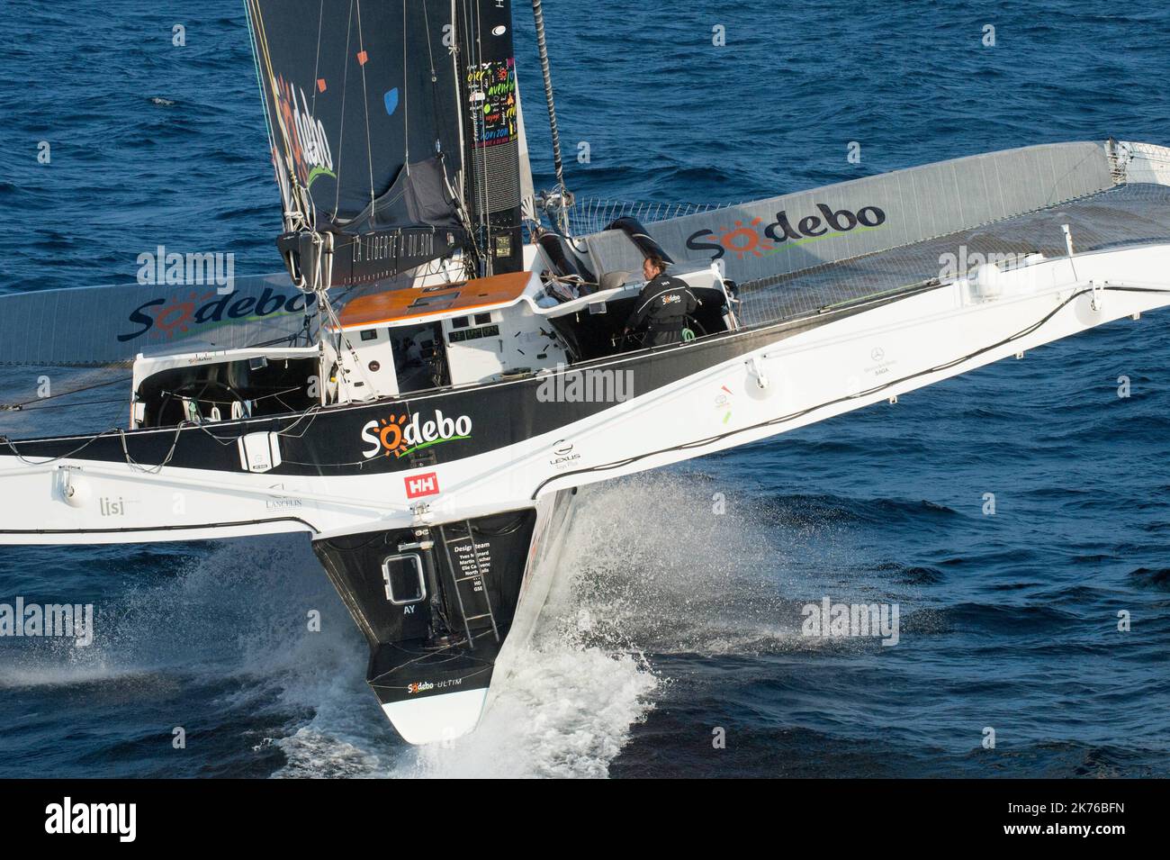Thomas Coville's Sodebo Ultim' trimaran. With its 7136 sq ft of sails ...