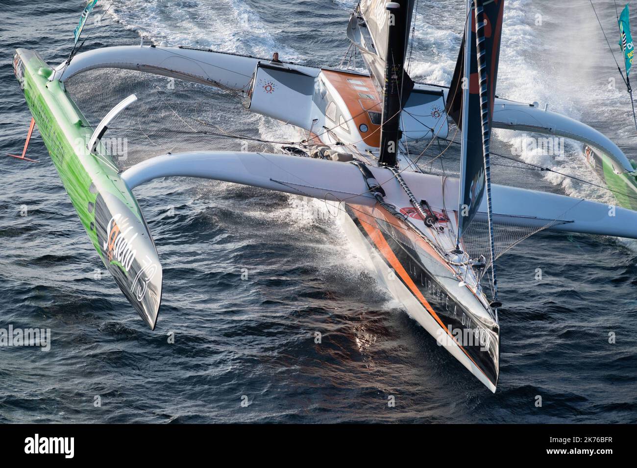 Thomas Coville's Sodebo Ultim' trimaran. With its 7136 sq ft of sails ...