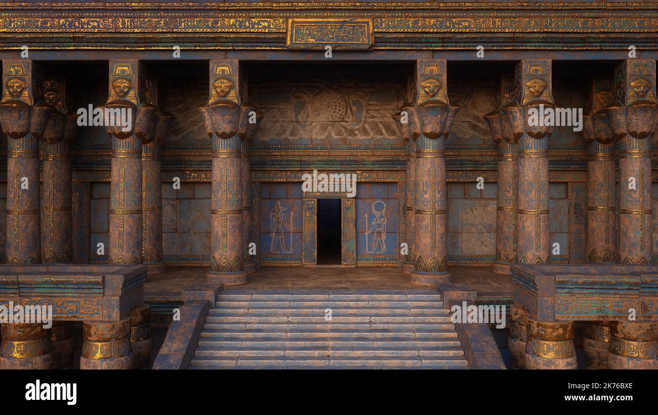 Steps to entrance to an ancient Egyptian temple. 3D render Stock Photo ...
