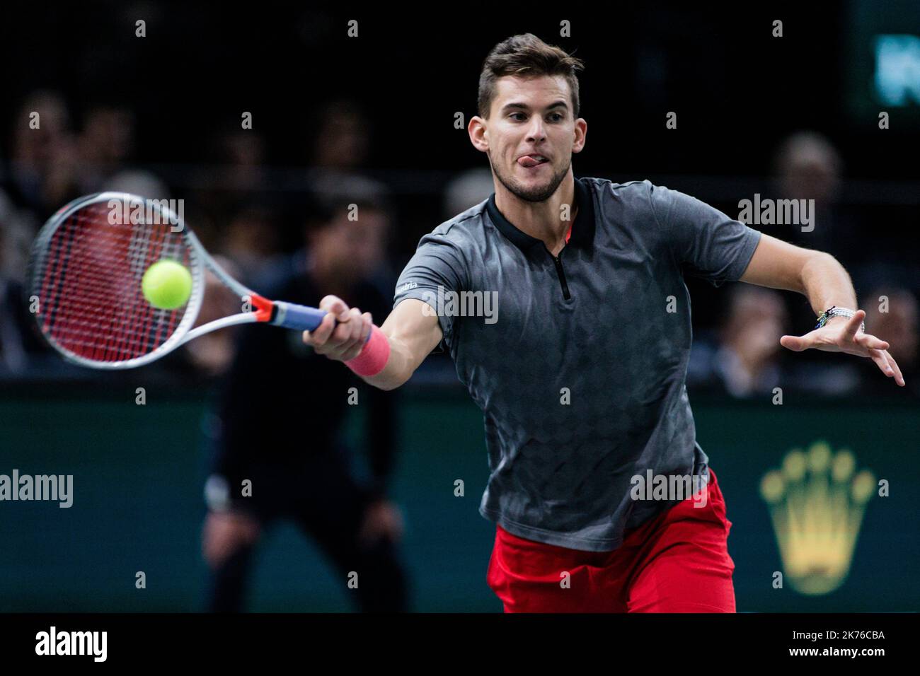 Aurelien Morissard / IP3; Dominic Thiem of Austria plays a forehand ...