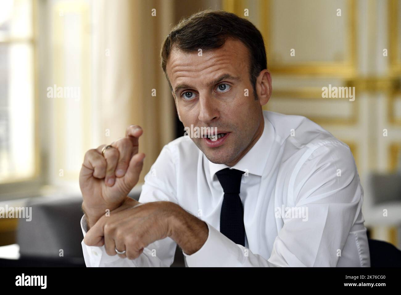 The President of the Republic Emmanuel Macron at the Elysée during an ...