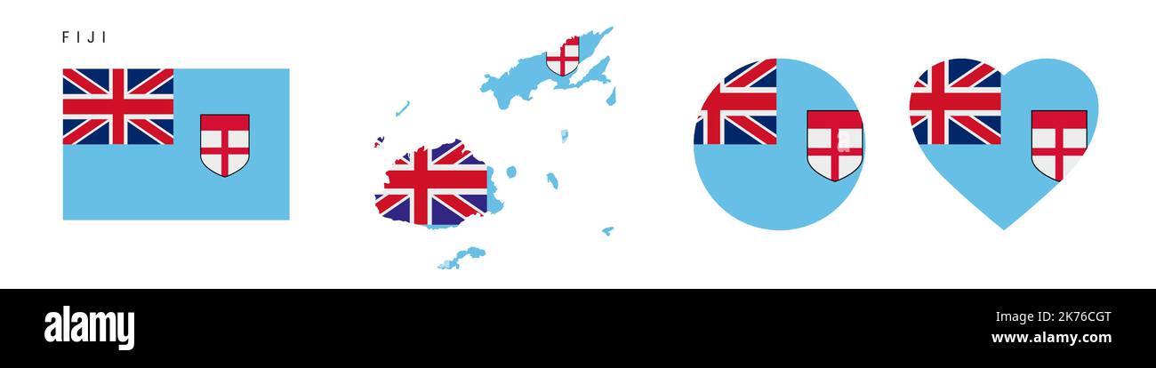 Fiji flag icon set. Fijian pennant in official colors and proportions. Rectangular, map-shaped ...