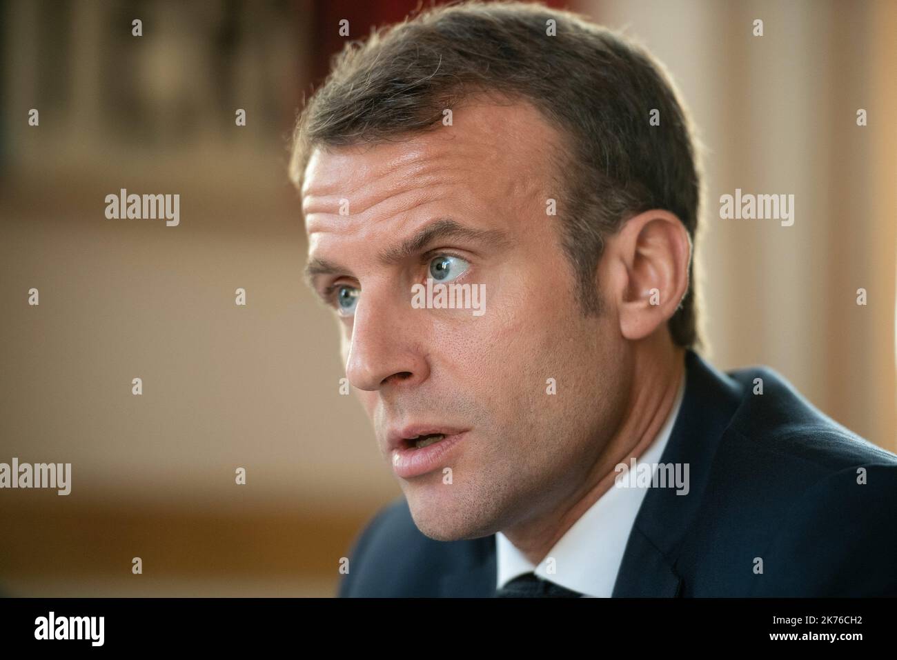 The President of the Republic Emmanuel Macron at the Elysée during an ...